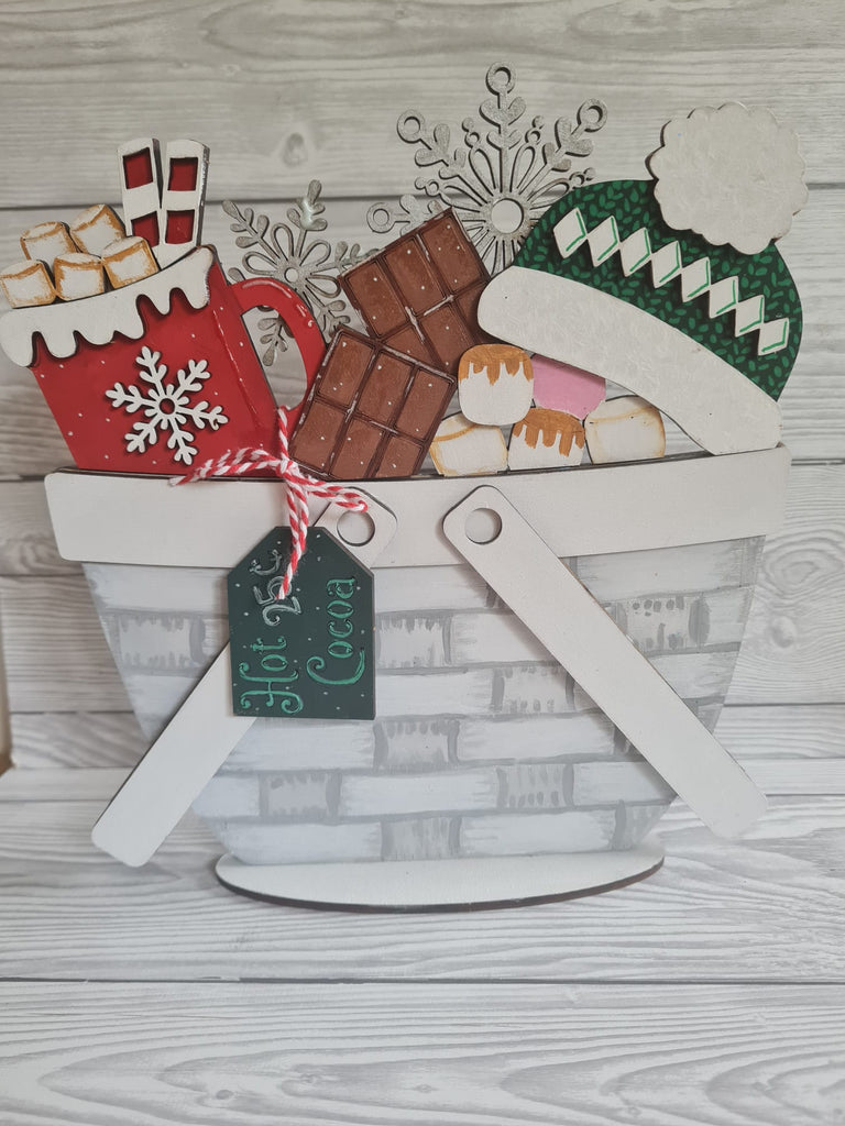 MDF Basket with Ornaments or Poinsettia or Hot Cocoa – Glitzcraft