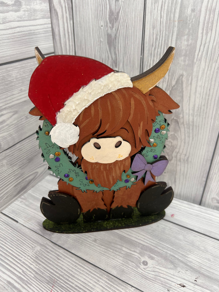 Mdf highland cow Christmas wreath finished sample – Glitzcraft