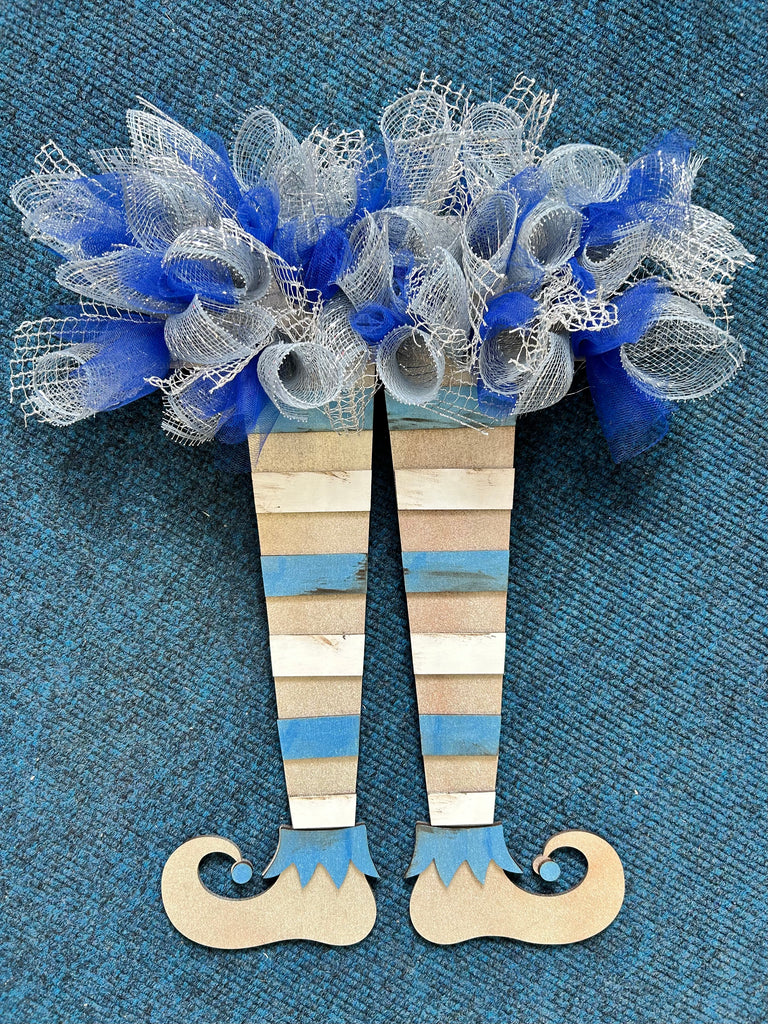 Finished Sample - Elf Legs Wreath in blue / Silver – Glitzcraft