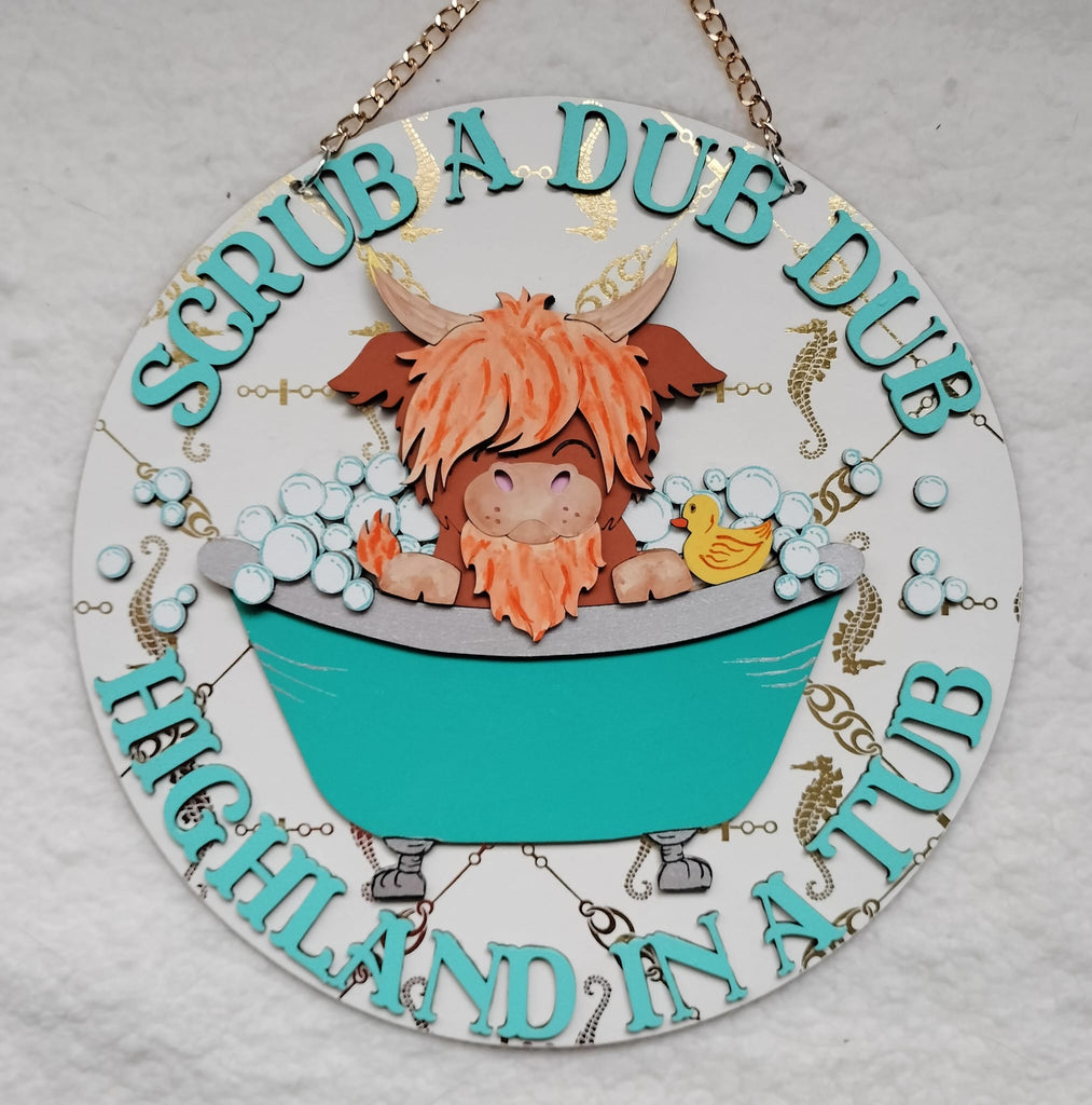 MDF Scrub a Dub Highland Cow Plaque – Glitzcraft