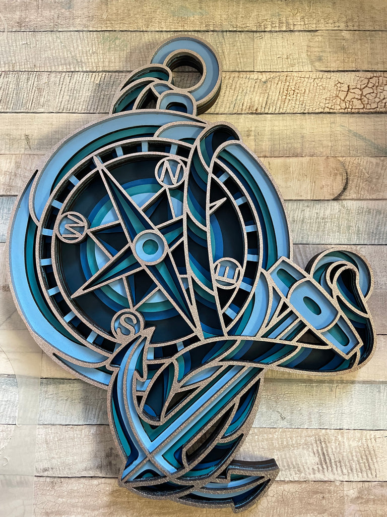 MDF layered Compass and Anchor – Glitzcraft